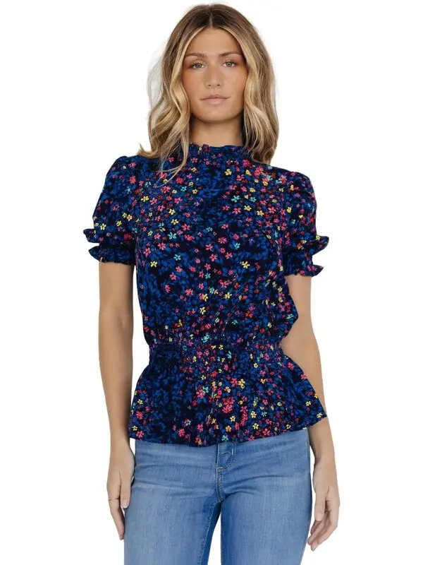 SUGAR LIPS Beth Peplum Top - Blue Multi