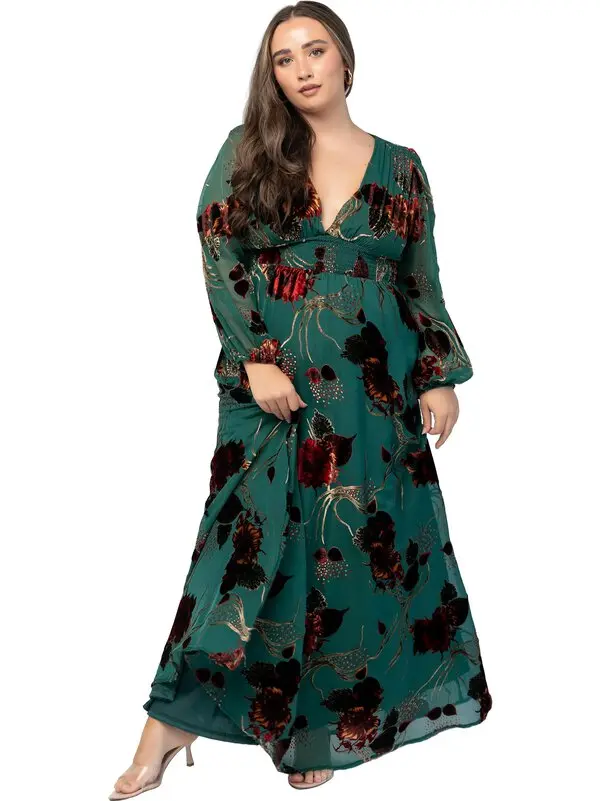 XH TEXTILES Mikla Burnout Velvet Maxi Dress - Jade Multi