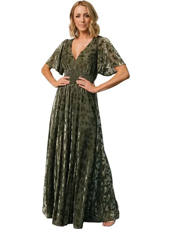 XH TEXTILES Veronica Velvet Maxi Dress - Dark Sage