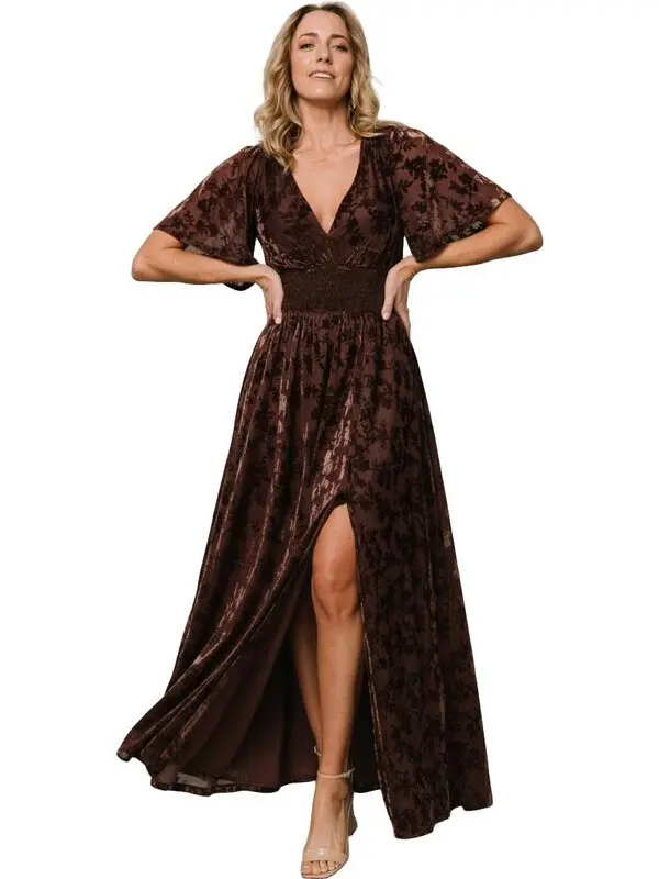 XH TEXTILES Veronica Velvet Maxi Dress - Espresso
