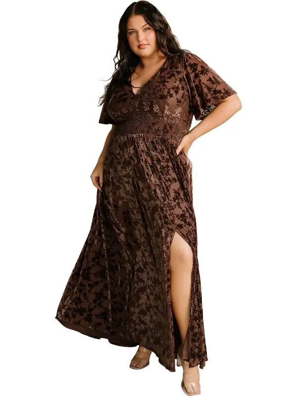 XH TEXTILES Veronica Embossed Velvet Maxi Dress - Espresso