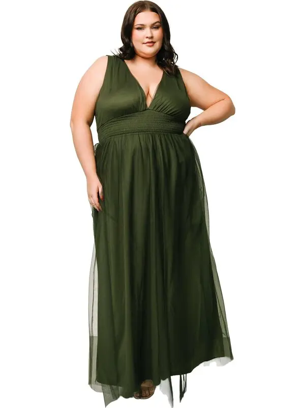XH TEXTILES Kamila Tulle Maxi Dress - Juniper Green