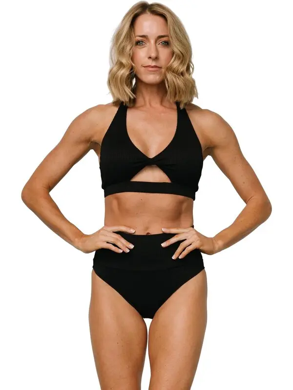 BEACH JOY BIKINI Del Mar Ribbed Bikini Top - Black