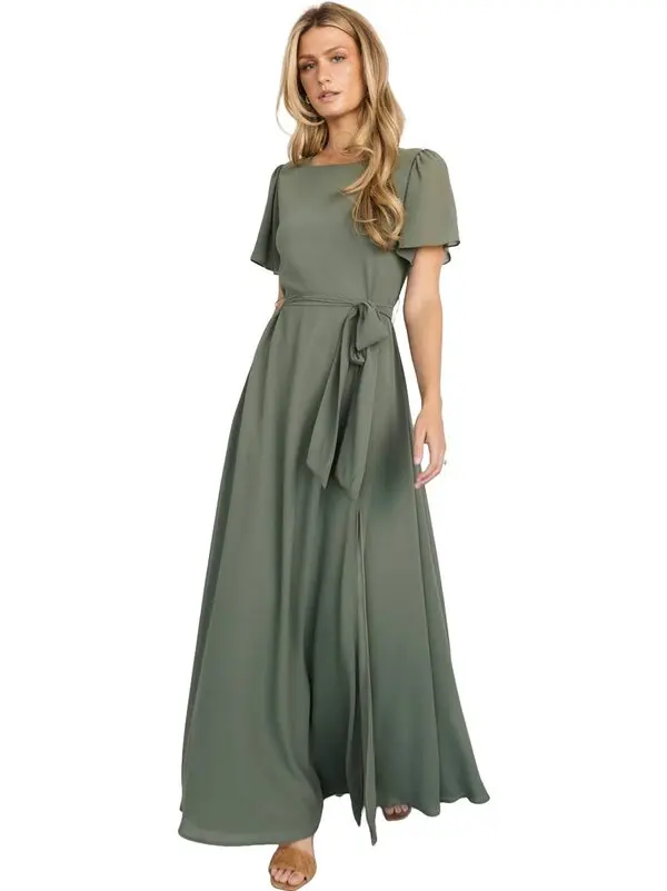 XH TEXTILES Naomi Short Sleeve Maxi Dress - Dark Sage