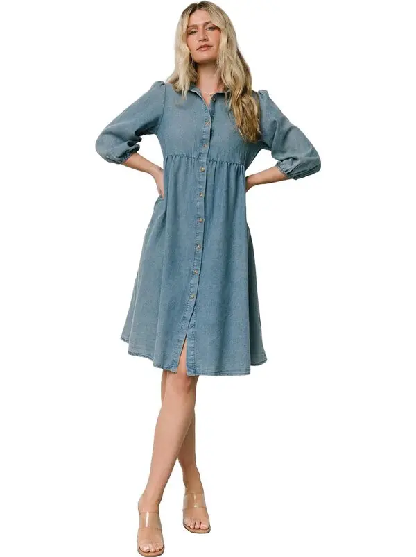 POLAGRAM Sari Babydoll Dress - Chambray