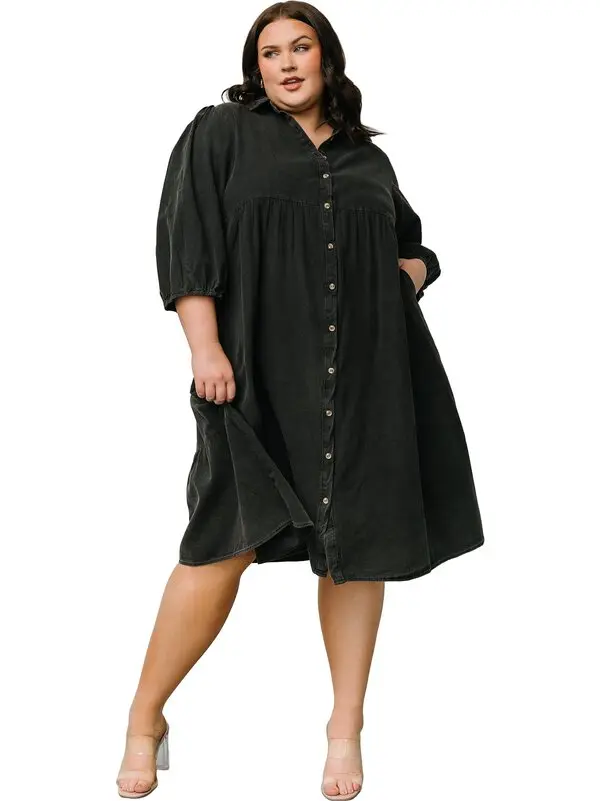 POLAGRAM Sari Babydoll Dress - Washed Black