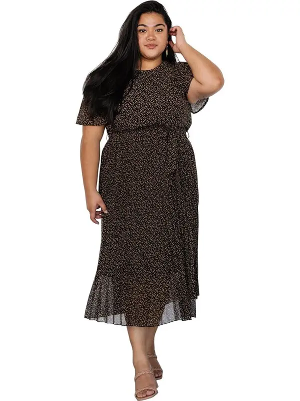 POLAGRAM Prim Pleated Dress - Black Print