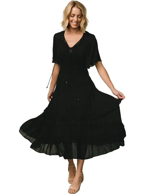 XH TEXTILES Spell Boho Midi Dress - Black