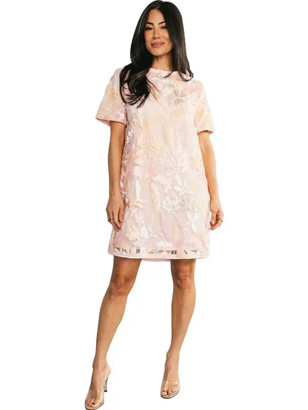 FLYING TOMATO Patricia Sequin Embroidered Short Dress - Blush