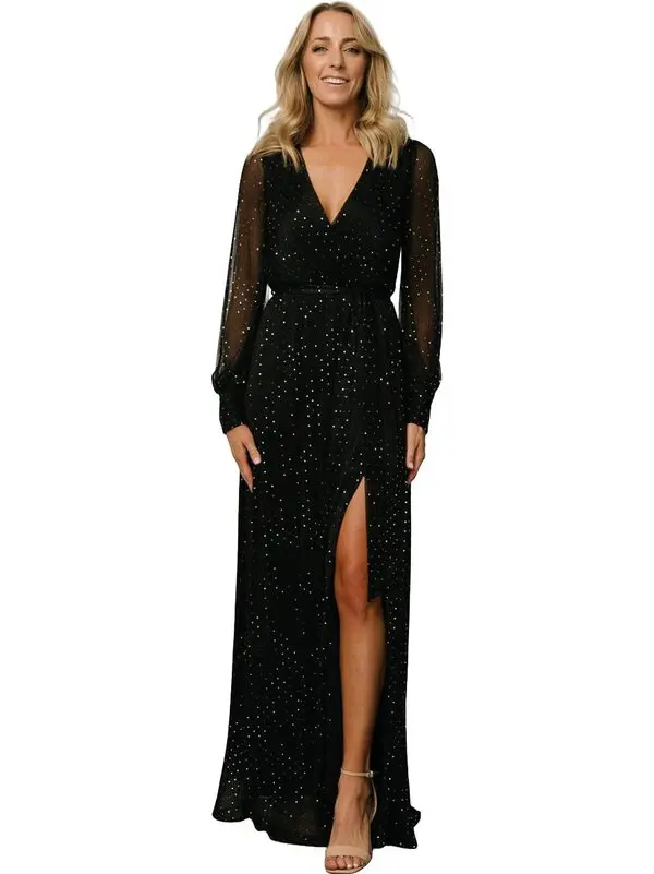 XH TEXTILES Abigail Sparkle Gown Maxi Dress With Sequin Embellishments - Twilight