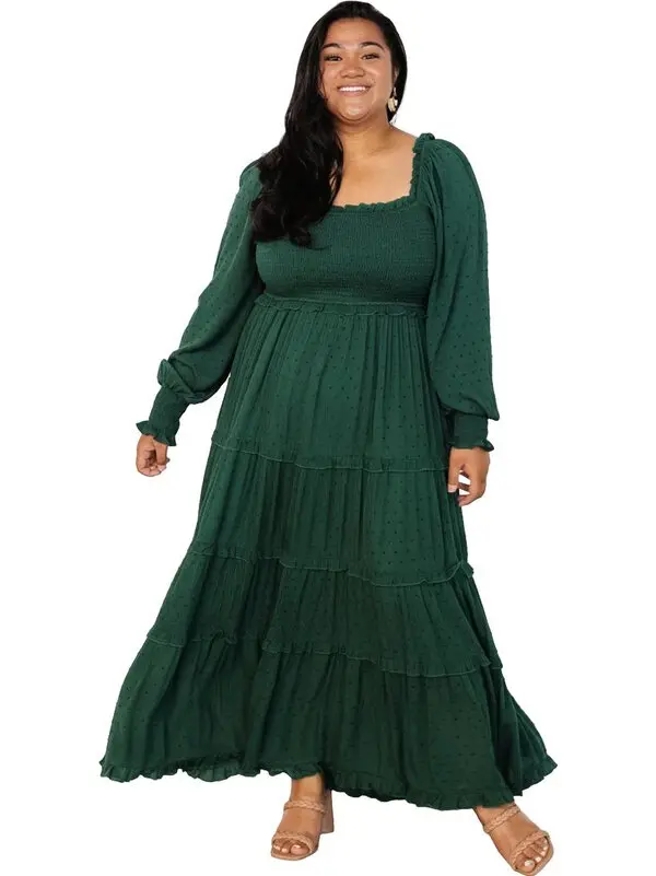 IN LOOM Amanda Smocked Dotted Maxi Dress - Evergreen