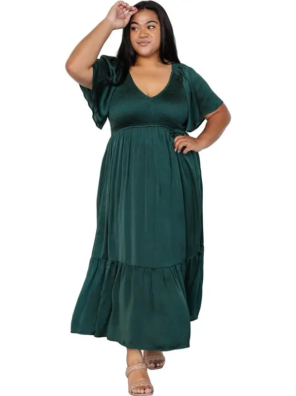 IN LOOM Lovell Smocked Midi Dress - Emerald