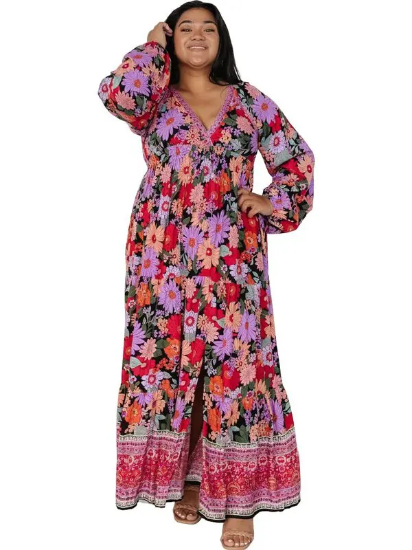 IN LOOM Malena Tiered Maxi Dress - Black Multi