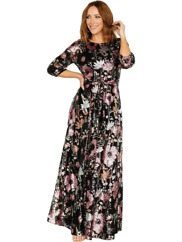 XH TEXTILES Destiny Sequin Maxi Dress - Black Multi