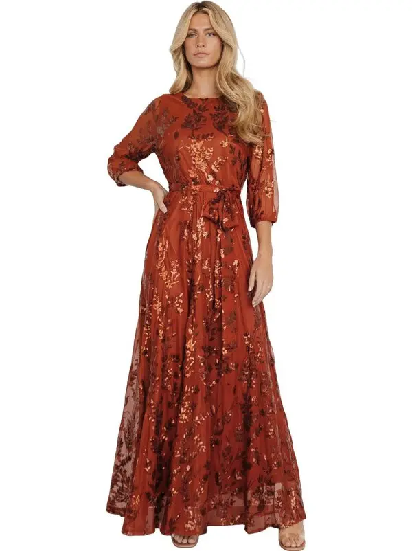 XH TEXTILES Destiny Sequin Maxi Dress - Cinnamon