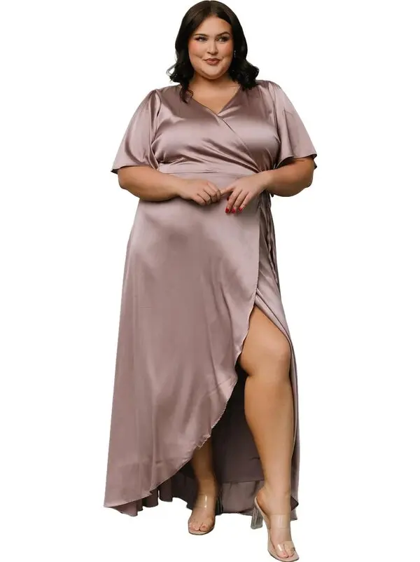 XH TEXTILES Vara Satin Maxi Wrap Dress - Lilac