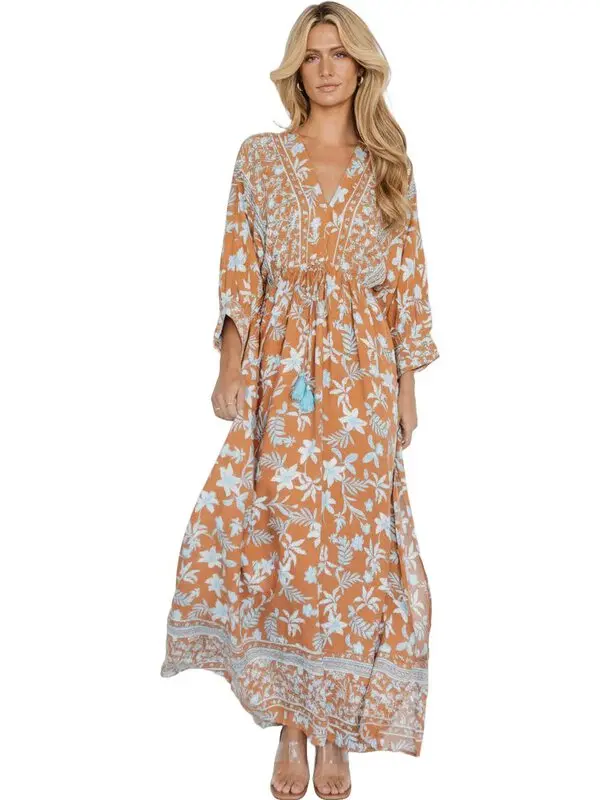 AAKAA Laken Maxi Dress - Camel Multi