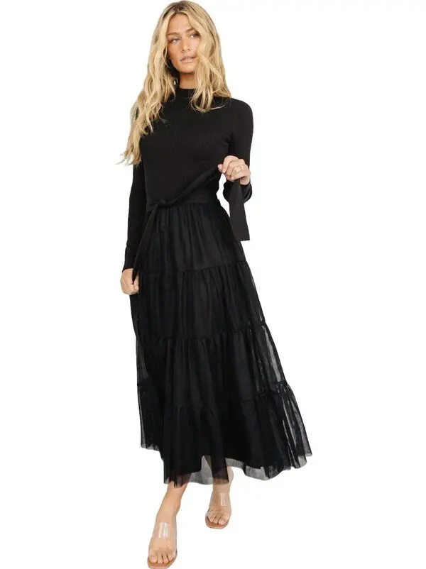 FLYING TOMATO Demi Sweater Tulle Dress - Black