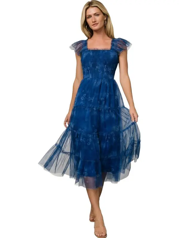 XH TEXTILES Clementine Tulle Midi Dress - Cobalt