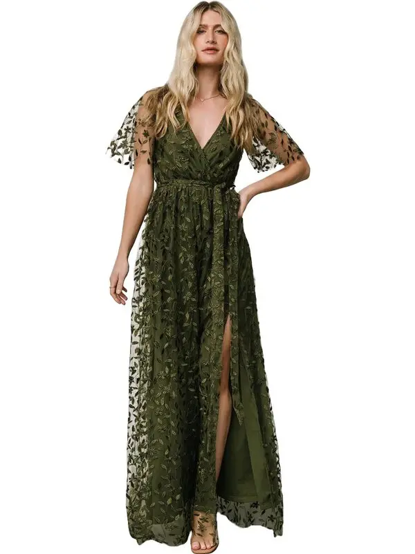 XH TEXTILES Marseille Embossed Maxi Dress - Olive