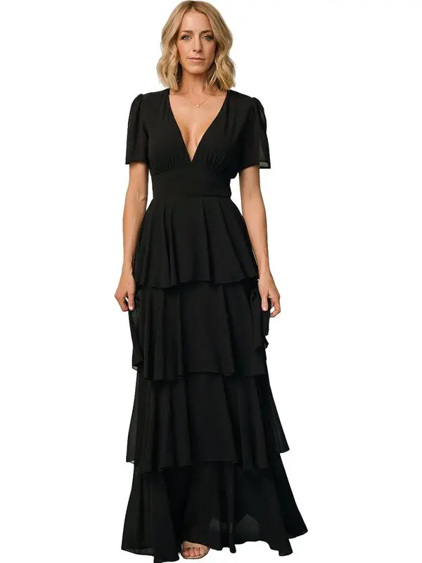 XH TEXTILES Montaigne Ruffle Maxi Dress - Black