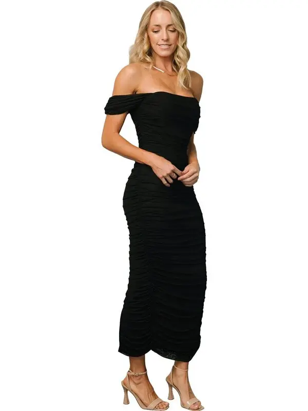 MABLE Alessandra Mesh Midi Dress - Black