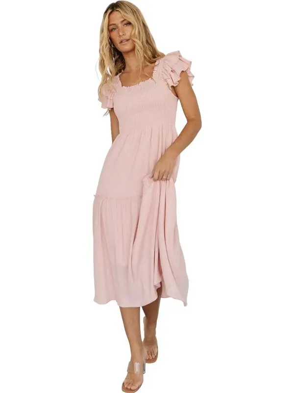 LISTICLE Jacie Smocked Midi Dress - Blush