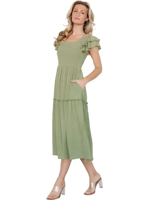 LISTICLE Jacie Smocked Midi Dress - Sage