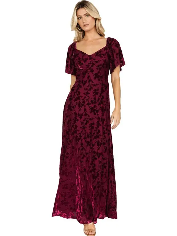 XH TEXTILES Everley Velvet Maxi Dress - Mulberry