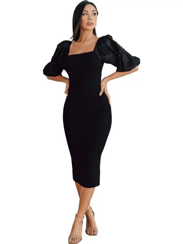 FLYING TOMATO Weyland Bodycon Midi Dress - Black