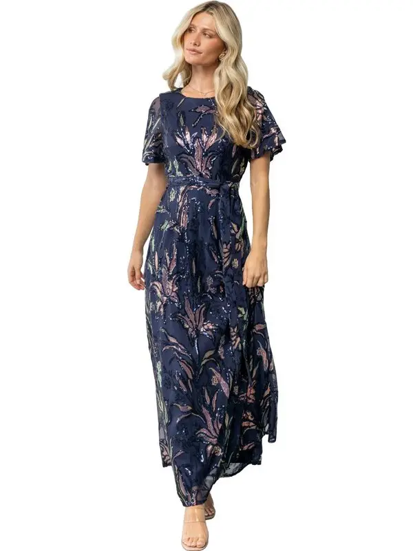 XH TEXTILES Muse Sequin Maxi Dress - Dark Blue Multi