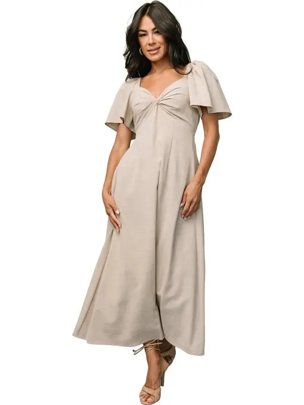 POLAGRAM Indie Back Tie Dress - Oatmeal