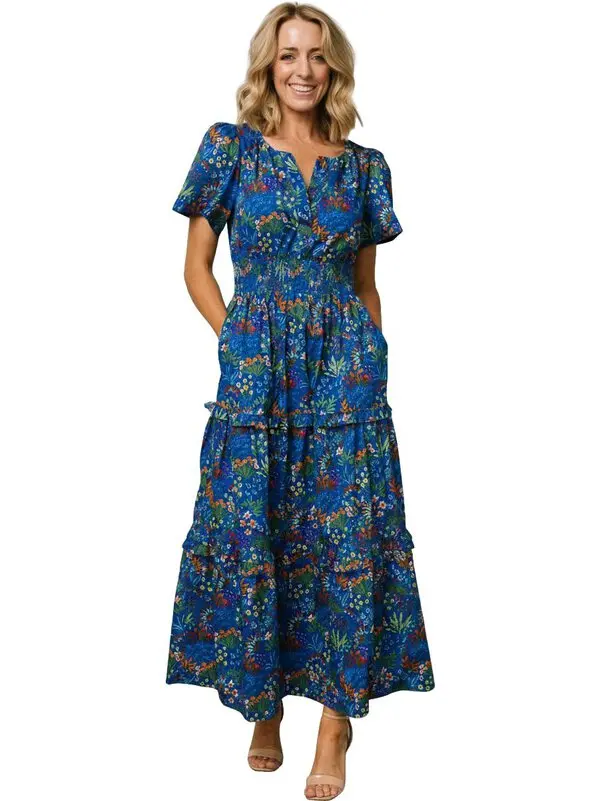 SUGAR LIPS Palmer Tiered Maxi Dress - Cobalt Multi