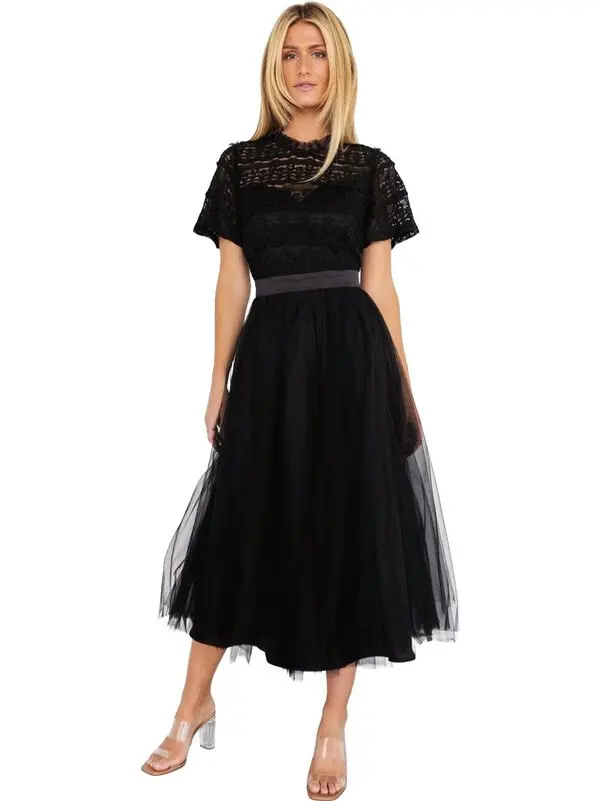 MABLE Darcy Tulle Midi Dress - Black