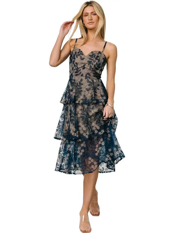 SOIEBLU Georgiana Embroidered Midi Dress - Navy