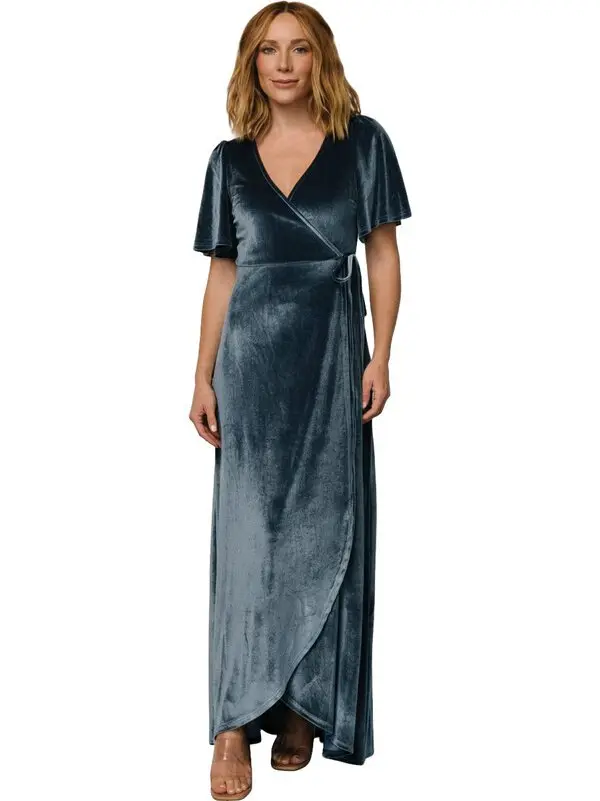 XH TEXTILES Katelyn Velvet Maxi Wrap Dress - Blue