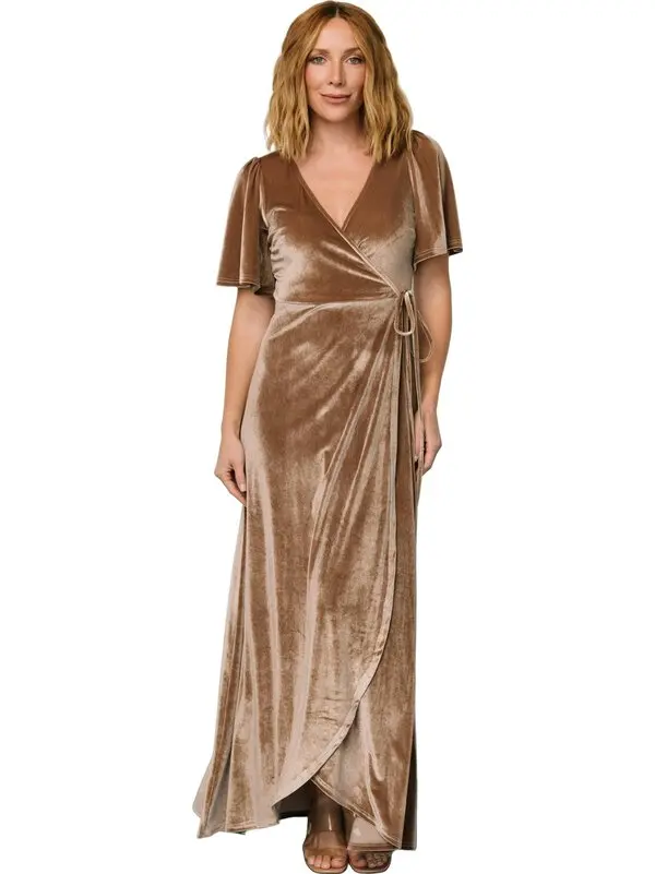 XH TEXTILES Katelyn Velvet Maxi Wrap Dress - Taupe