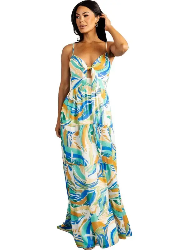 FLYING TOMATO Alexis Maxi Dress - Blue Multi Print