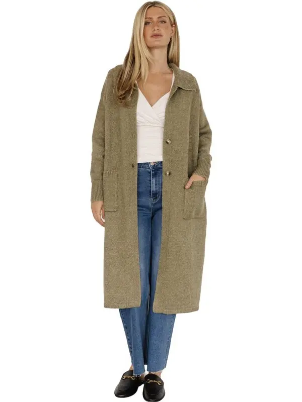 GILLI Ontario Long Button Cardigan - Olive