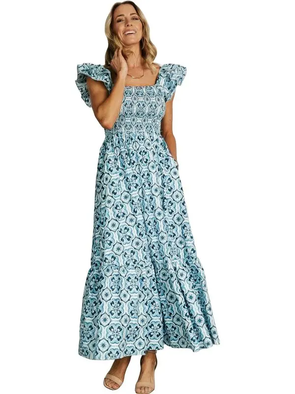 IN LOOM Zoey Smocked Maxi Dress - Blue Print