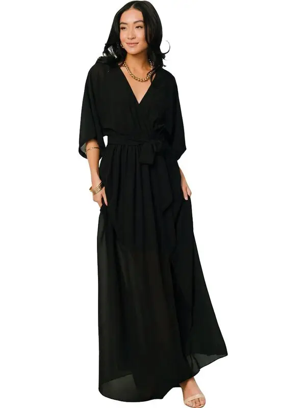 XH TEXTILES Kia Kimono Maxi Dress - Black