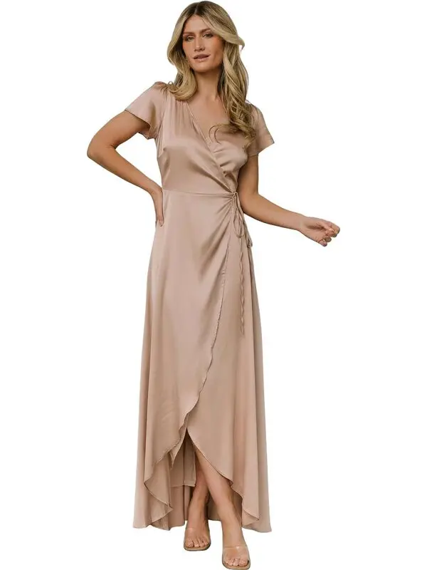 XH TEXTILES Krystal Satin Wrap Gown - Champagne