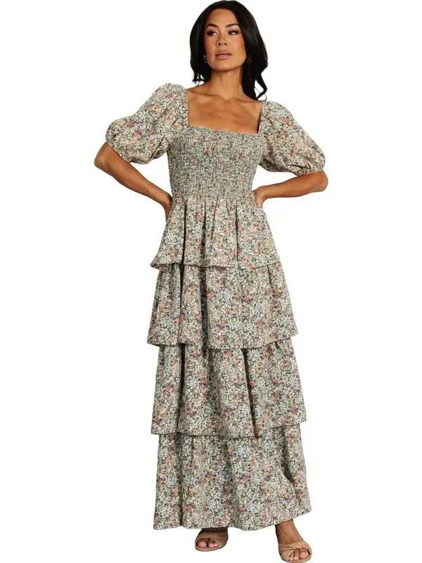 IN FEBRUARY Felicia Tiered Maxi Dress - Green Multi