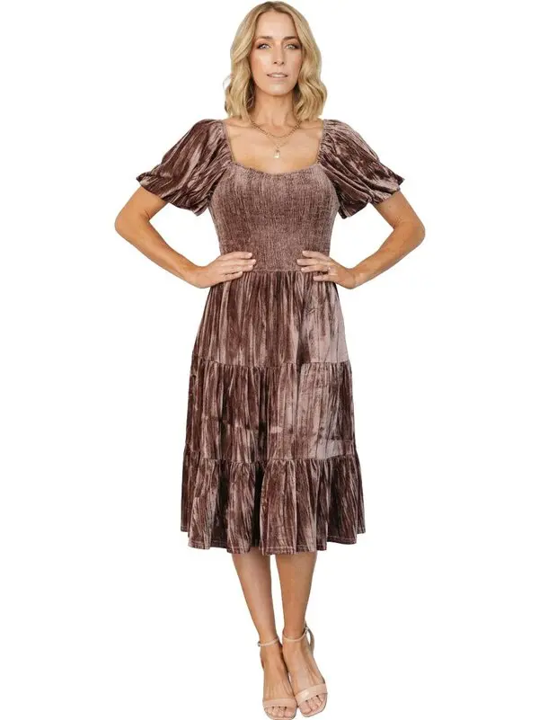 TEA N ROSE Fay Velvet Midi Dress - Cocoa