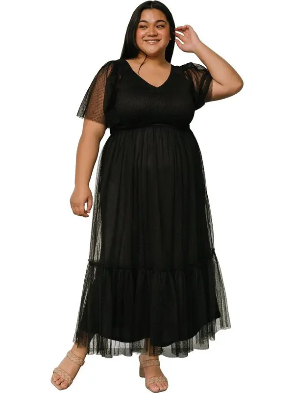 DRESS DAY Martha Smocked Tulle Dress - Black