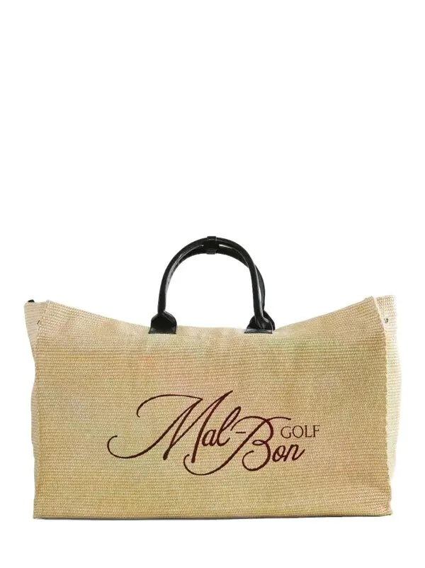 MALBON Large Logo-embroidered Straw Tote Bag - Neutrals