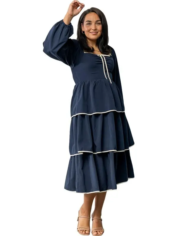 IN FEBRUARY Barcelona Tiered Dress - Navy