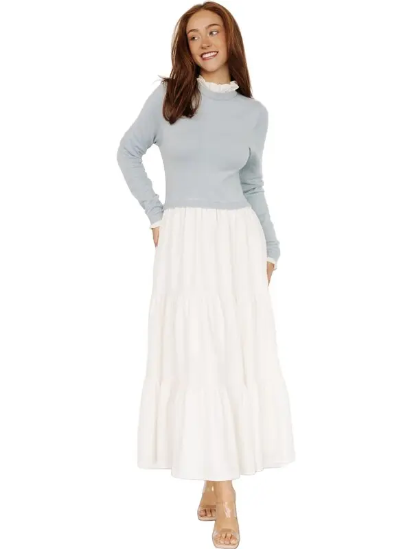 IN FEBRUARY Sophie Sweater Dress - Light Blue + Ivory