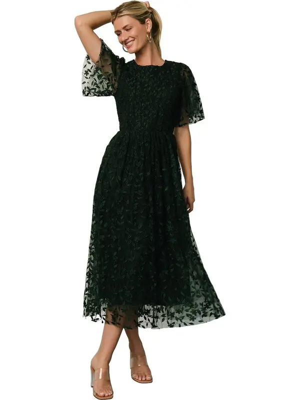 XH TEXTILES Kendra Embroidered Dress - Dark Green