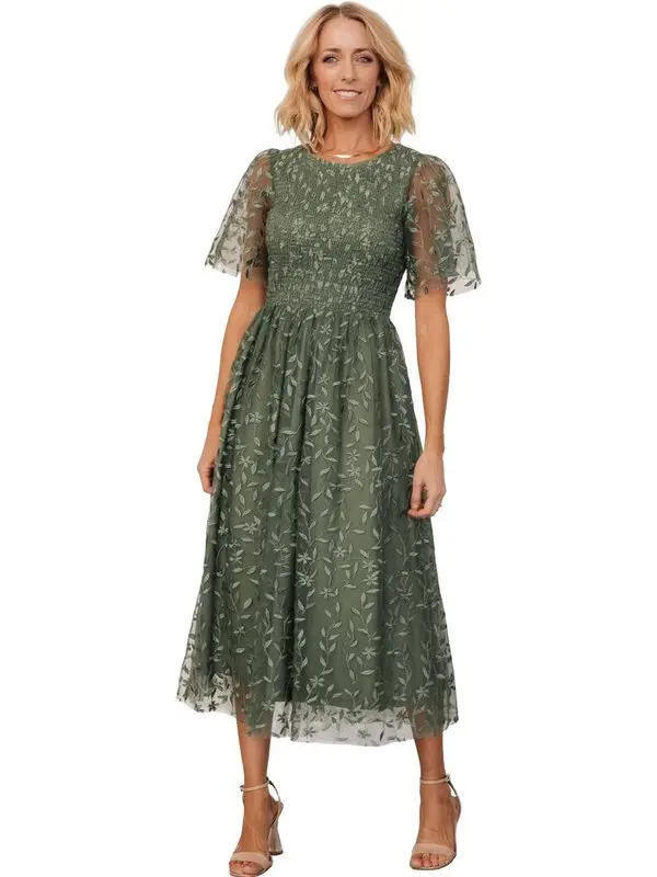 XH TEXTILES Kendra Embroidered Dress - Dark Sage